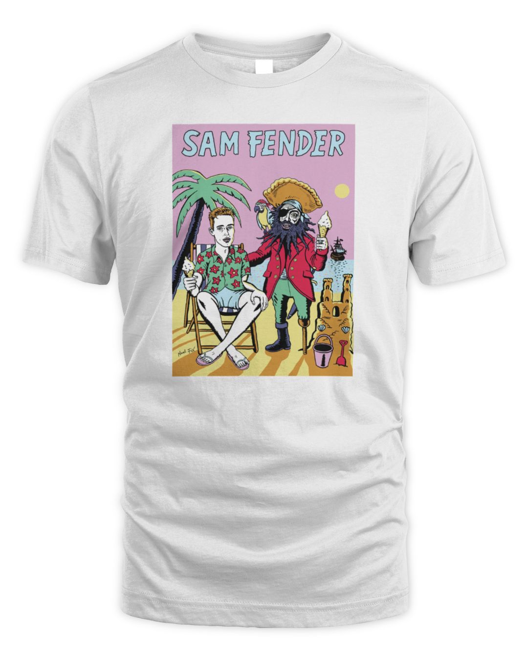 Sam Fender Merch Sam Fender Beach Pirate T-Shirt White